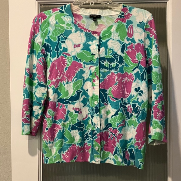 Talbots | Sweaters | Talbots Pastel Cardigan 34 Sleeves With Pink And ...